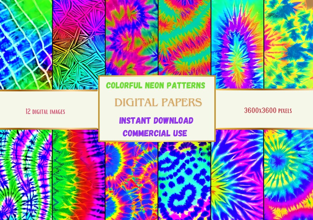 Colorful Neon Patterns Digital Papers Background, Patterns Download for ...