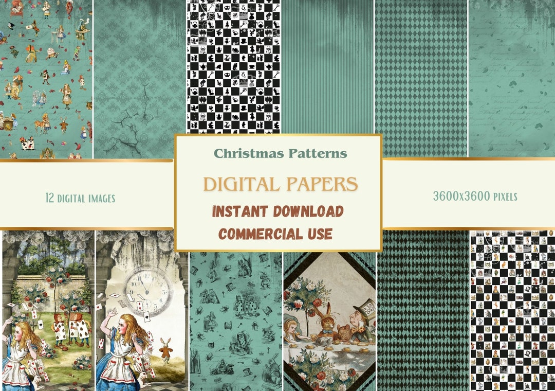 Alice in the Wonderland Patterns Digital Papers Background, Seamless ...
