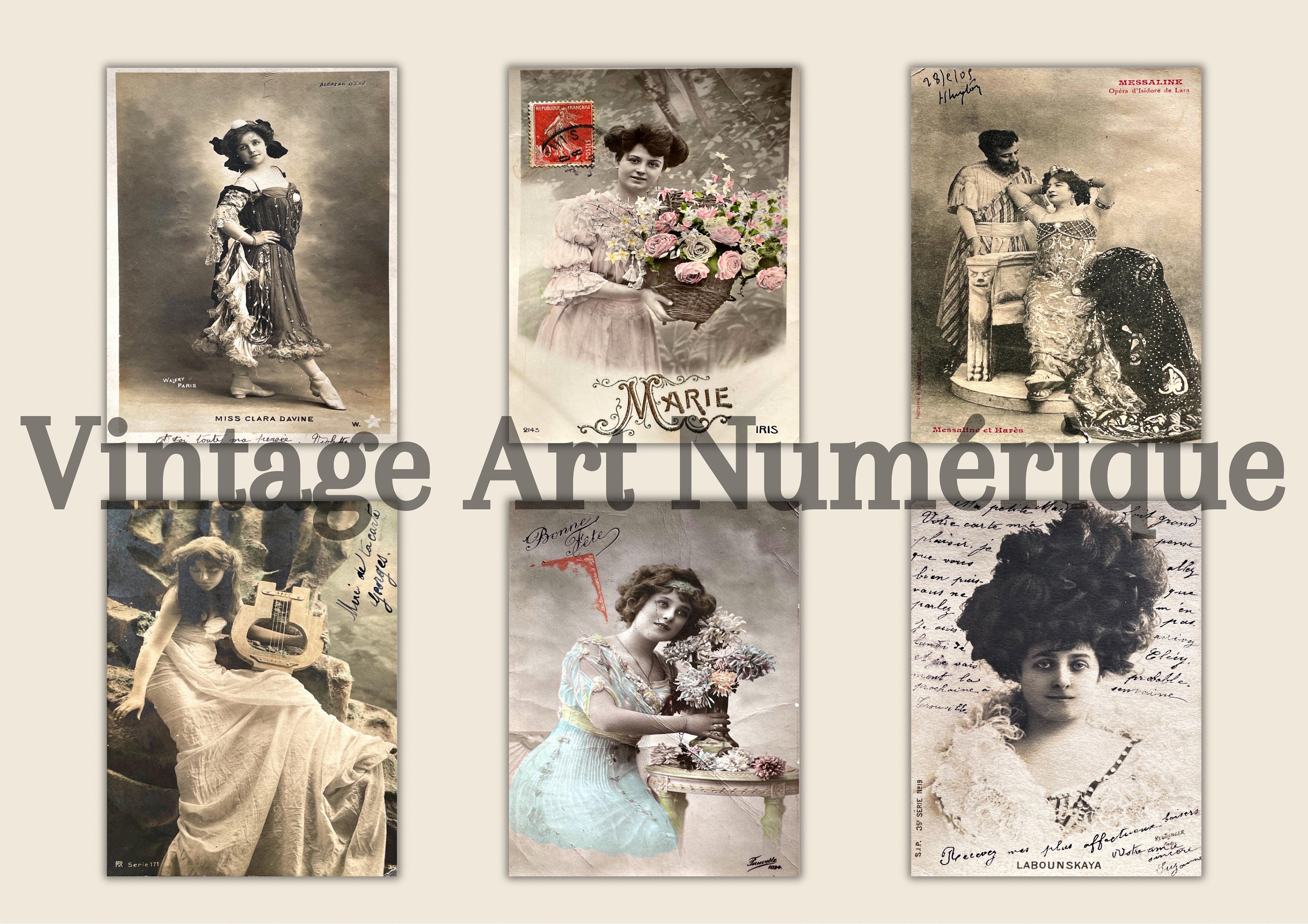 Vintage Postcard Ladies Printable Commercial Use Digital Download ...
