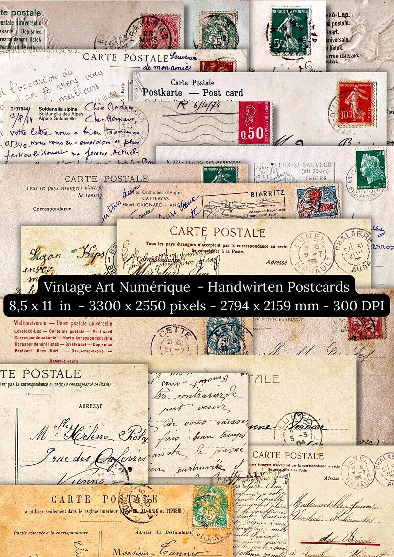 Handwritten Postcards Vintage Printable Commercial Use Digital Download ...