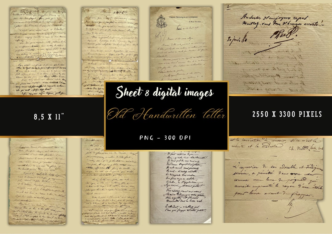 Sheet of 8 Handwritten Letters 19th Printable Commercial Use Digital ...