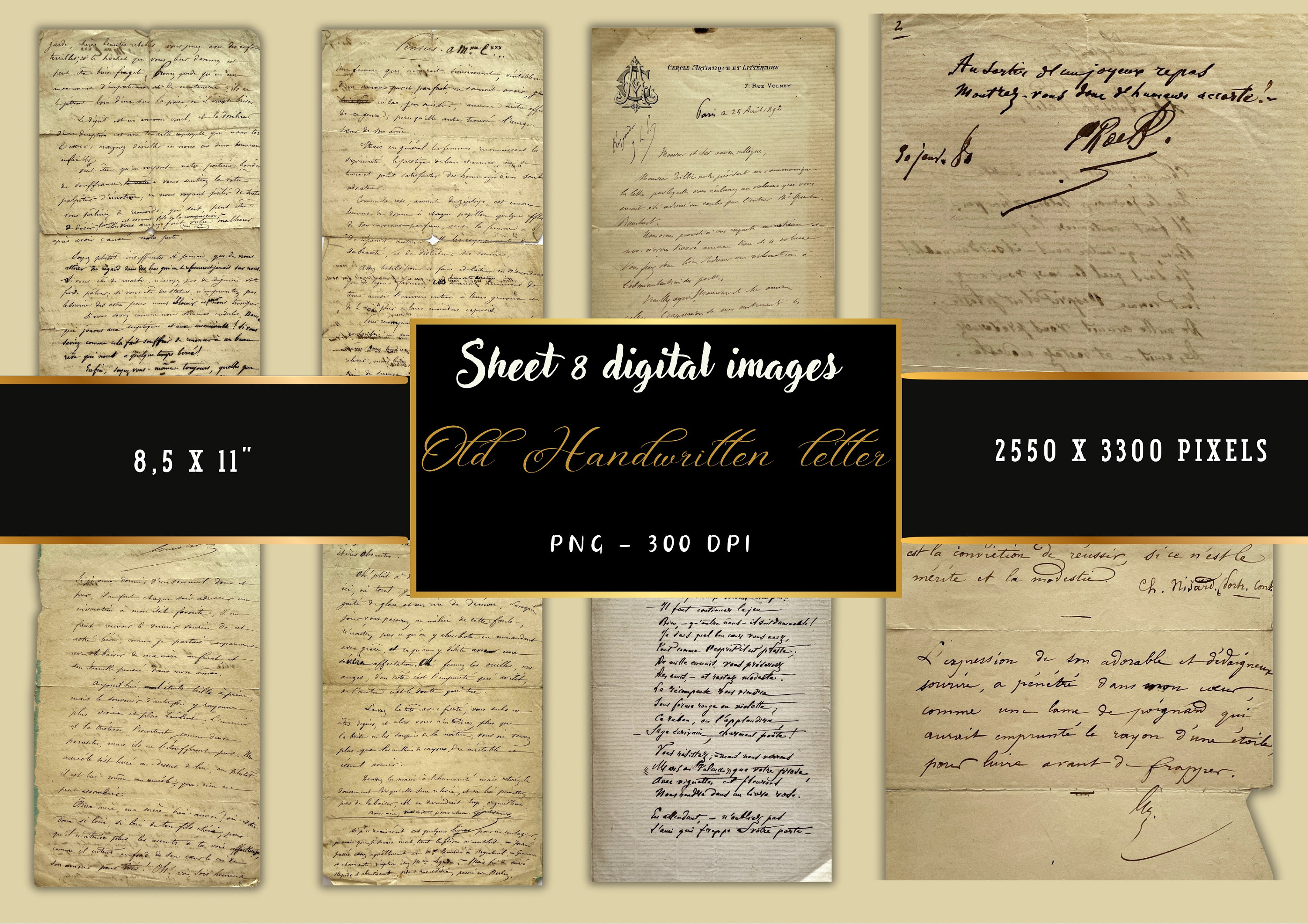 Sheet of 8 Handwritten Letters 19th Printable Commercial Use Digital ...