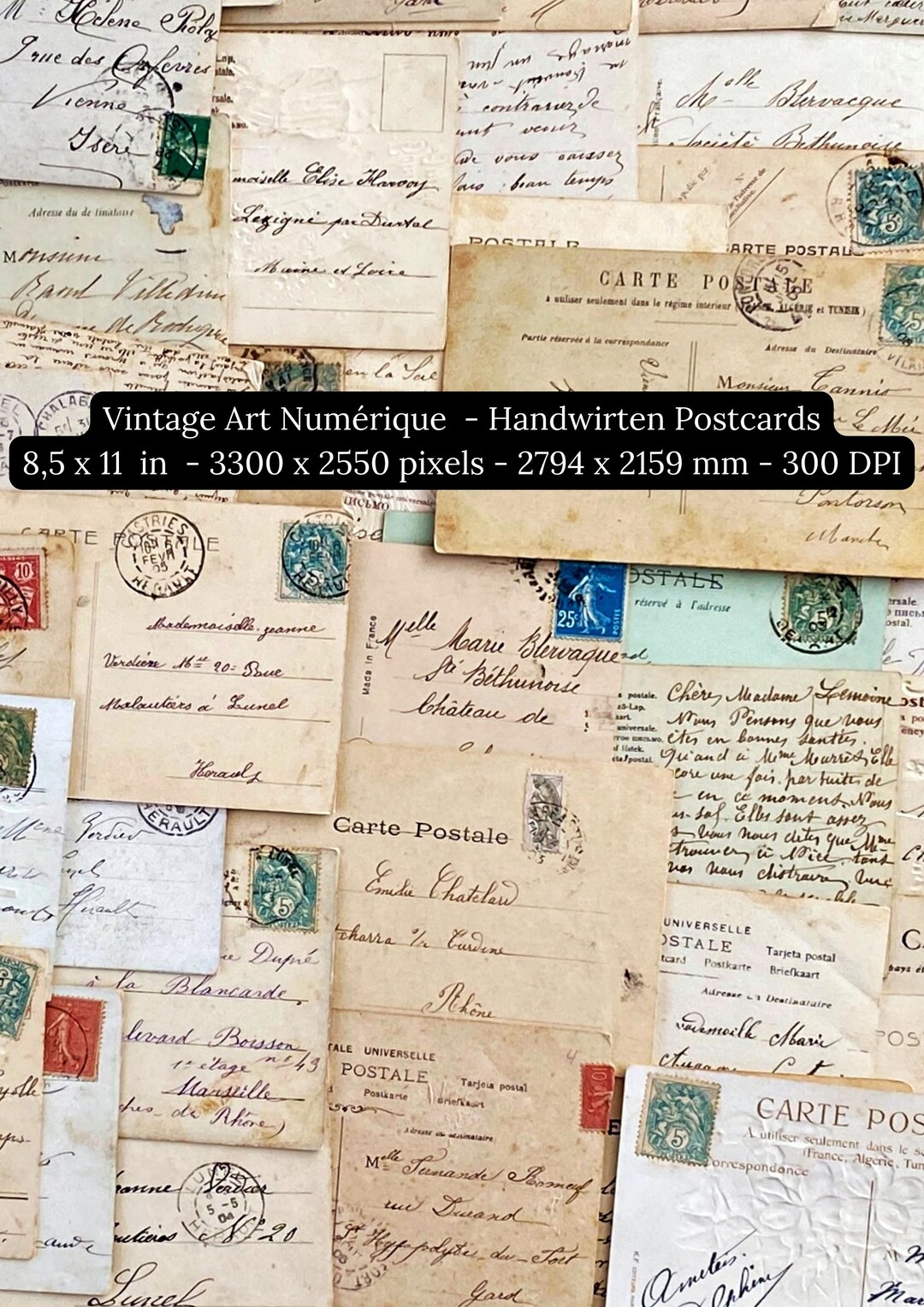 Handwritten Postcards Vintage Printable Commercial Use Digital Download ...