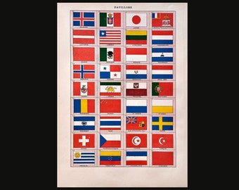 1897 Flags Antique Large Size Illustration 40 Countries - Etsy
