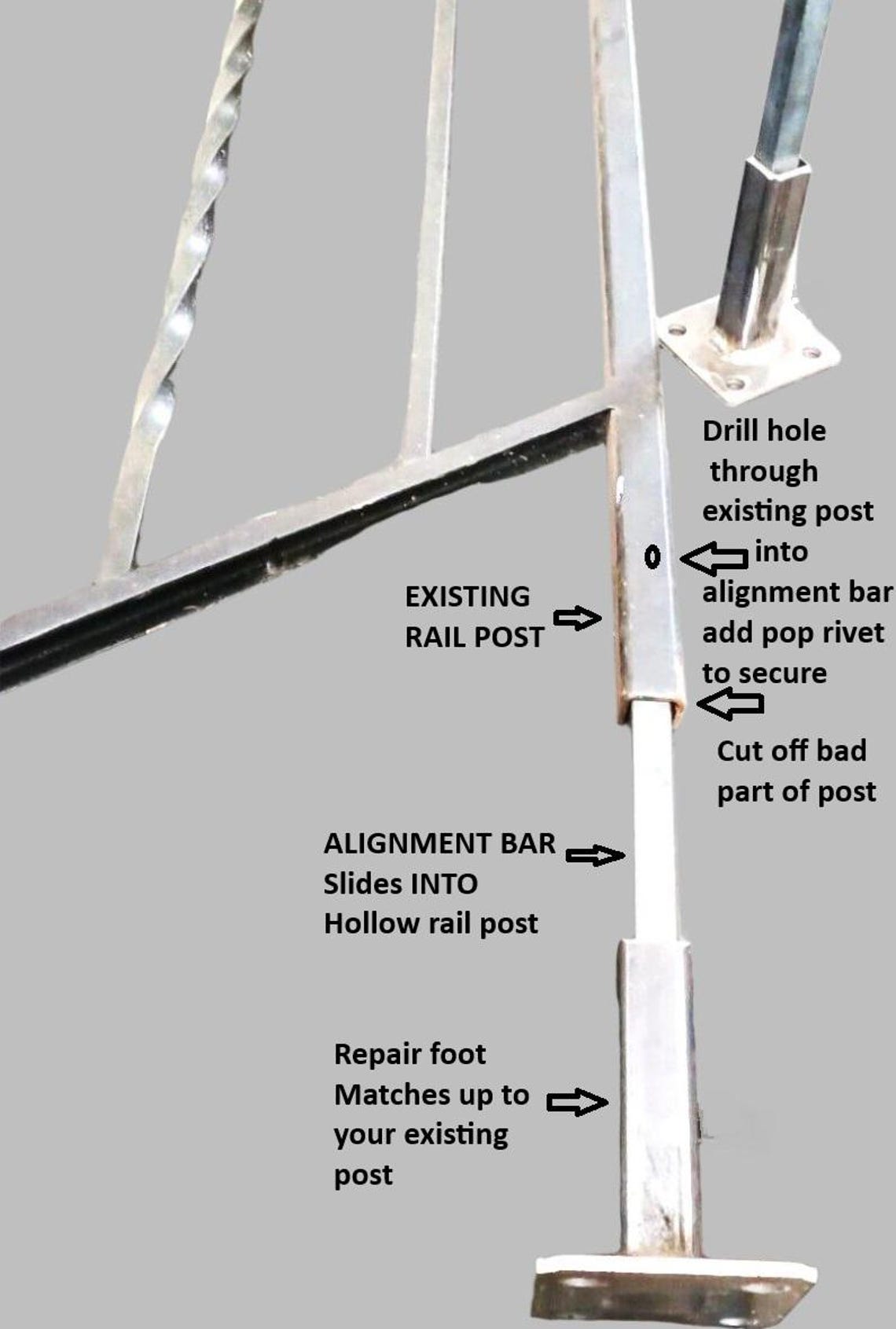 1 1/4" Railing Base Repair Bracket 4" H. Rusted Broken Out Hollow Posts ...