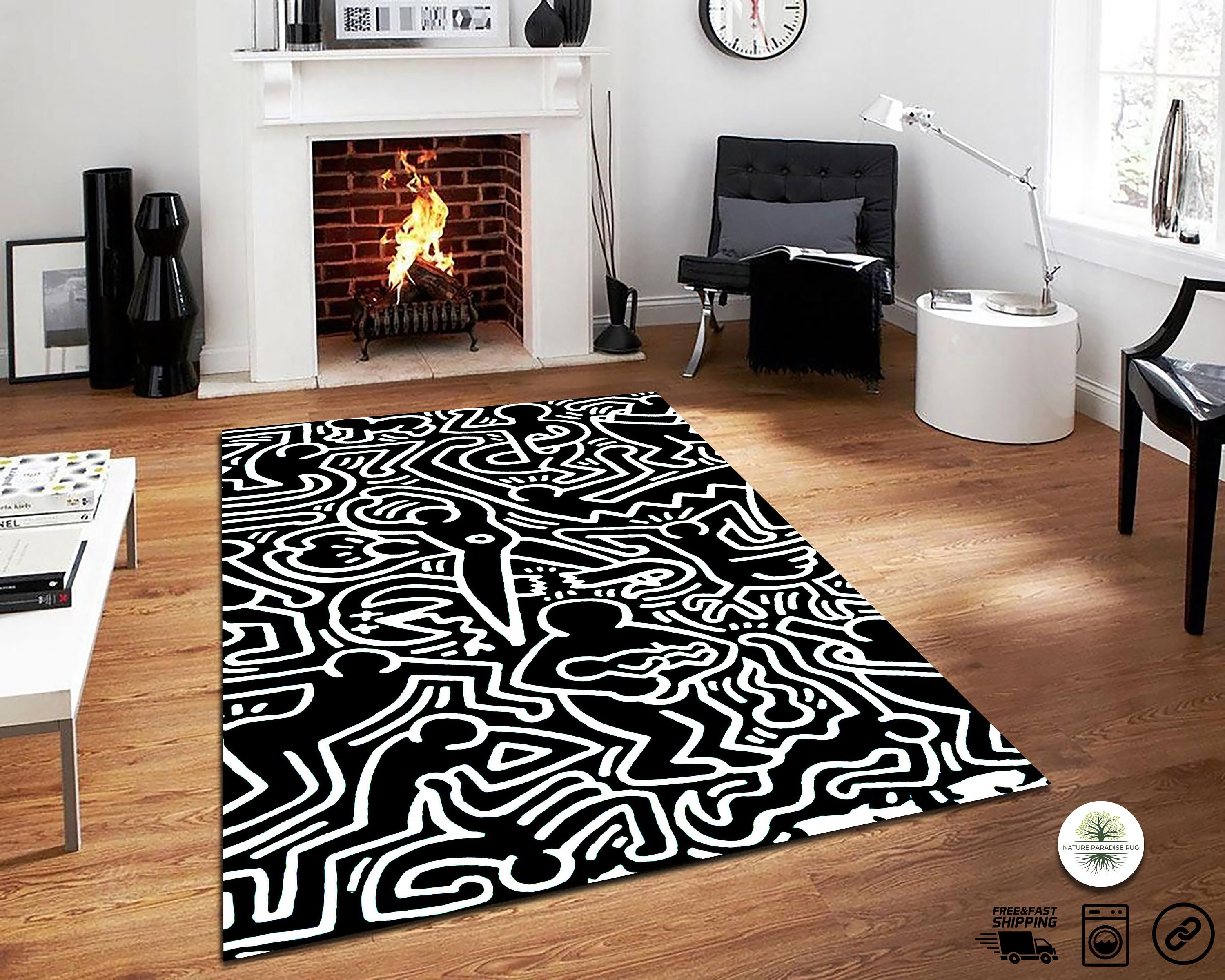 Keith Haring Dancing Rugkeith Haring Dancing Cool Rug Black - Etsy