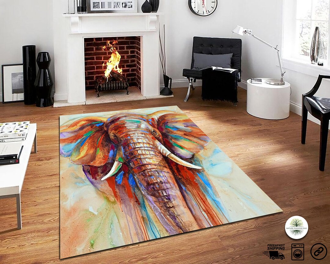 Colorful Elephant Rug Wild Animal Rug Vivid Elephant Rug - Etsy
