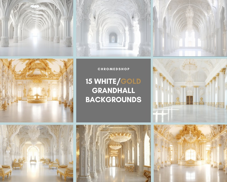 15 White and Gold Grandhall Backgrounds, High Resolution, Photoshooting ...