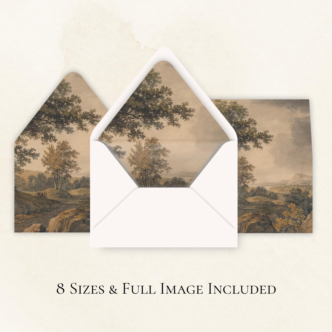 Vintage Landscape Envelope Liner Template: Romantic Countryside Wedding ...