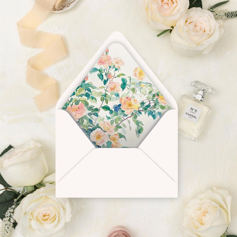 Watercolor Rose Envelope Liner | Peach Blush Floral Design | Garden ...