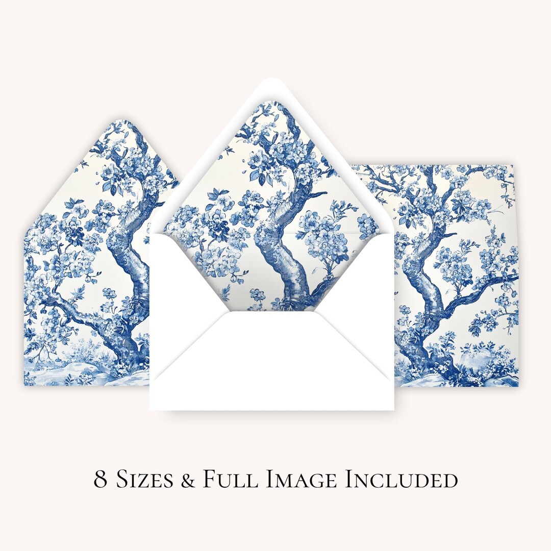Blue Toile Envelope Liner: Cherry Blossom Wedding Invitation (digital ...
