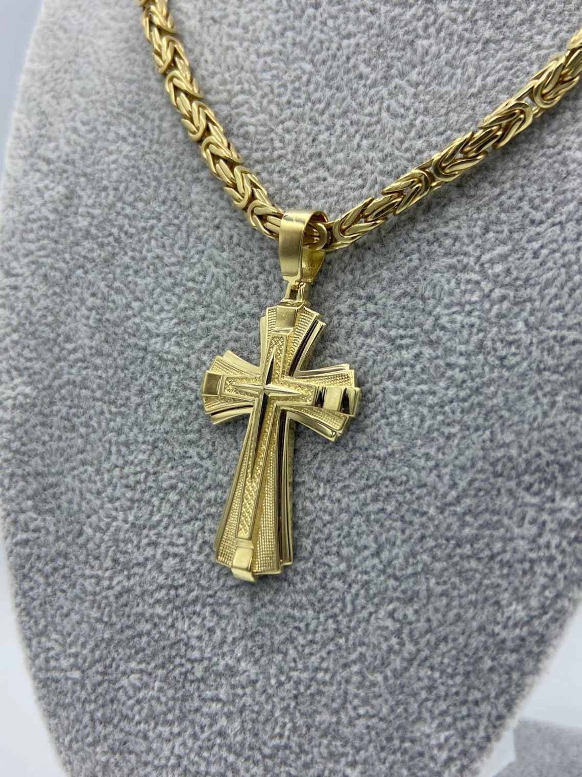 Men's Necklace, 14K Gold Cross Pendant for Men, Thick Gold Cross Chain ...