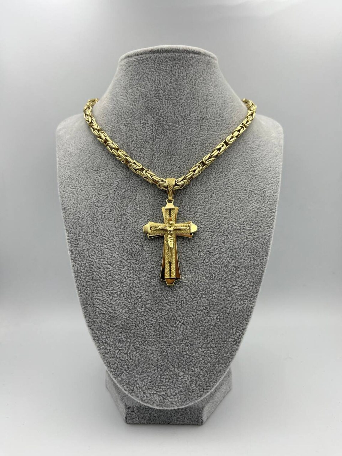 14k Gold Cross Pendant Necklace Gold Cross Around the Neck - Etsy