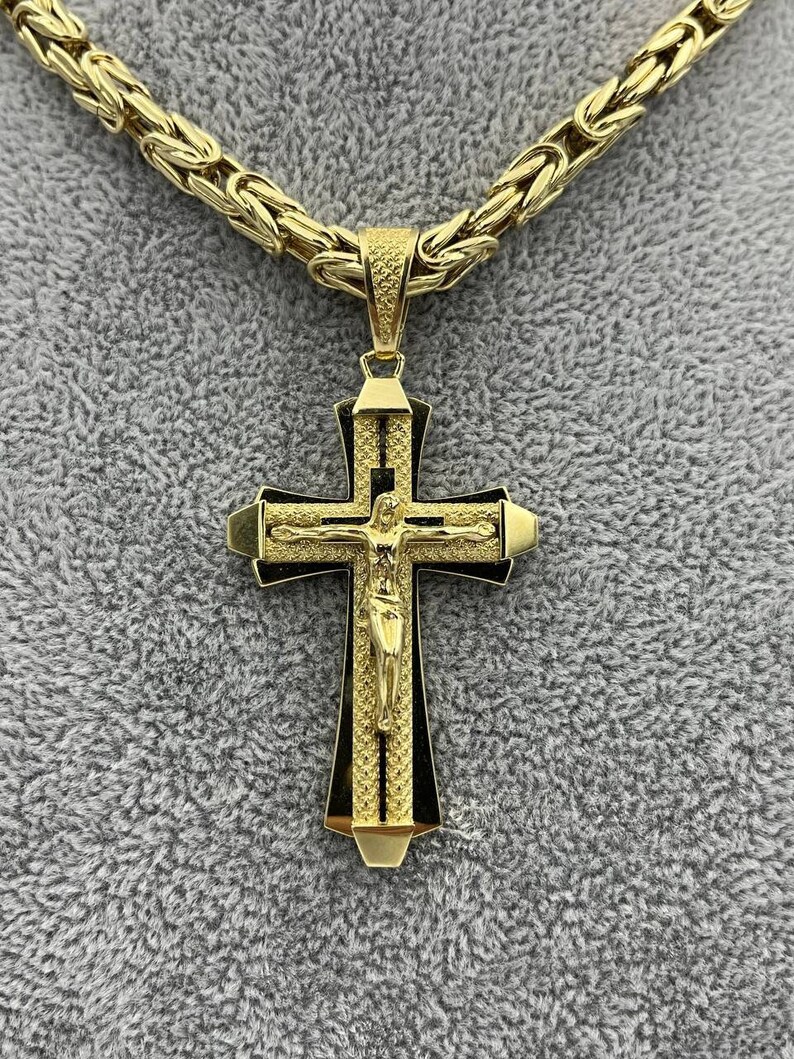 14k Gold Cross Pendant Necklace Gold Cross Around the Neck - Etsy