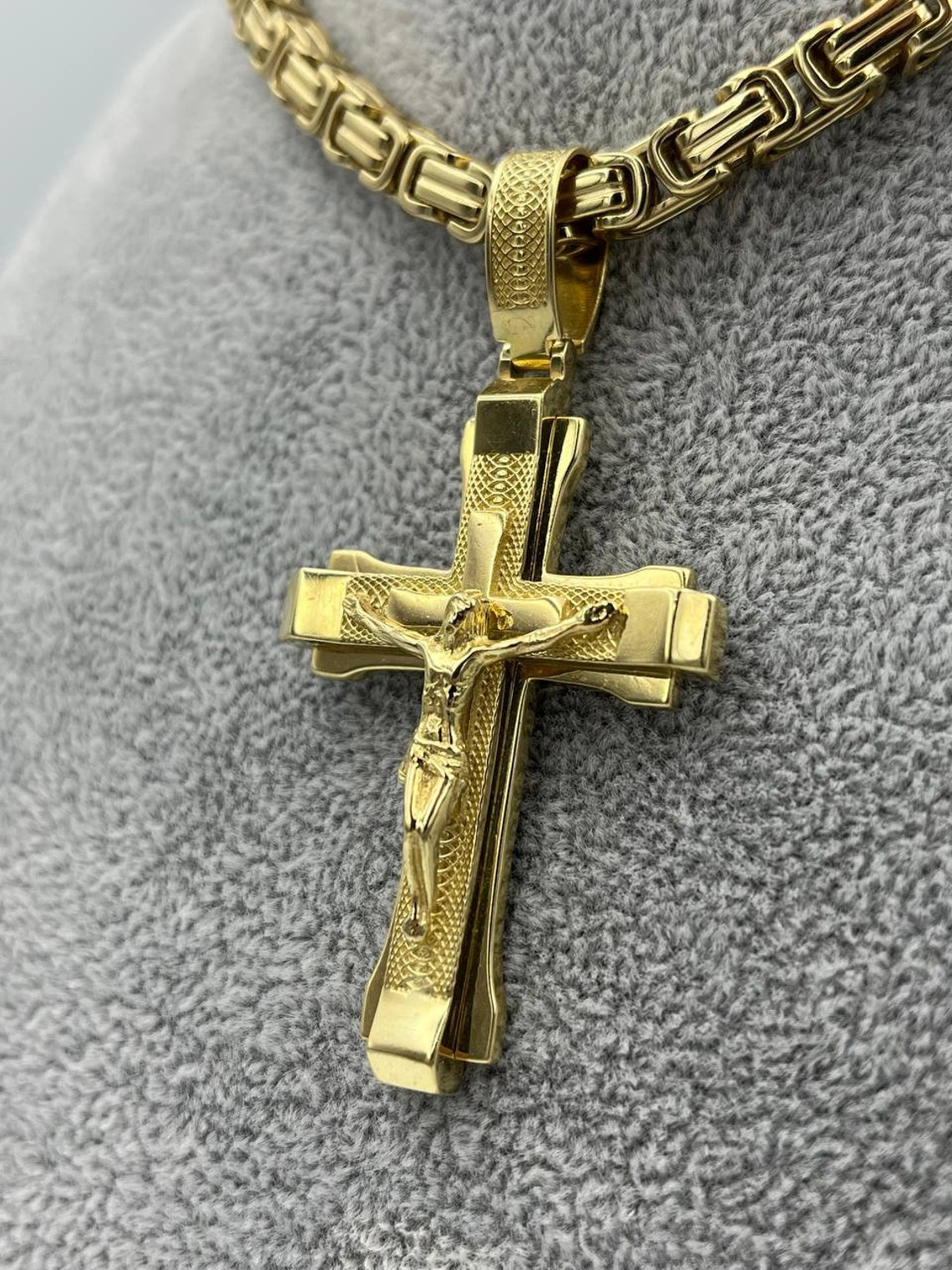 Gold Cross Necklace 14k Gold Cross Pendant For Men Orthodox Etsy