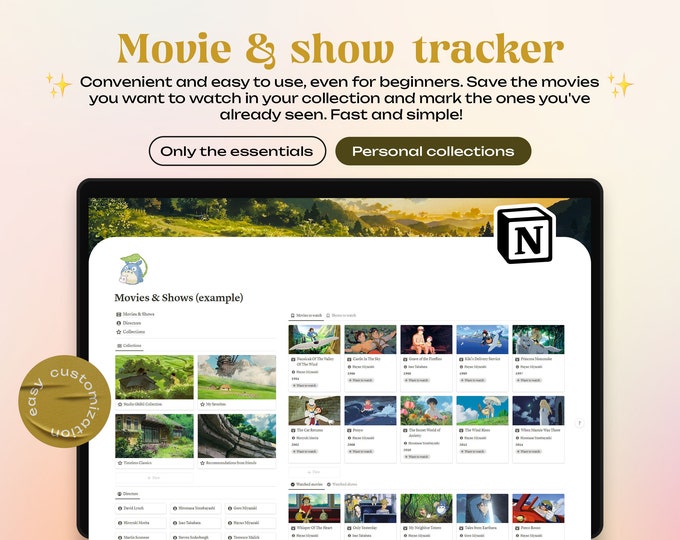Notion Movie and Show Tracker Template, Studio Ghibli Aesthetic Notion ...