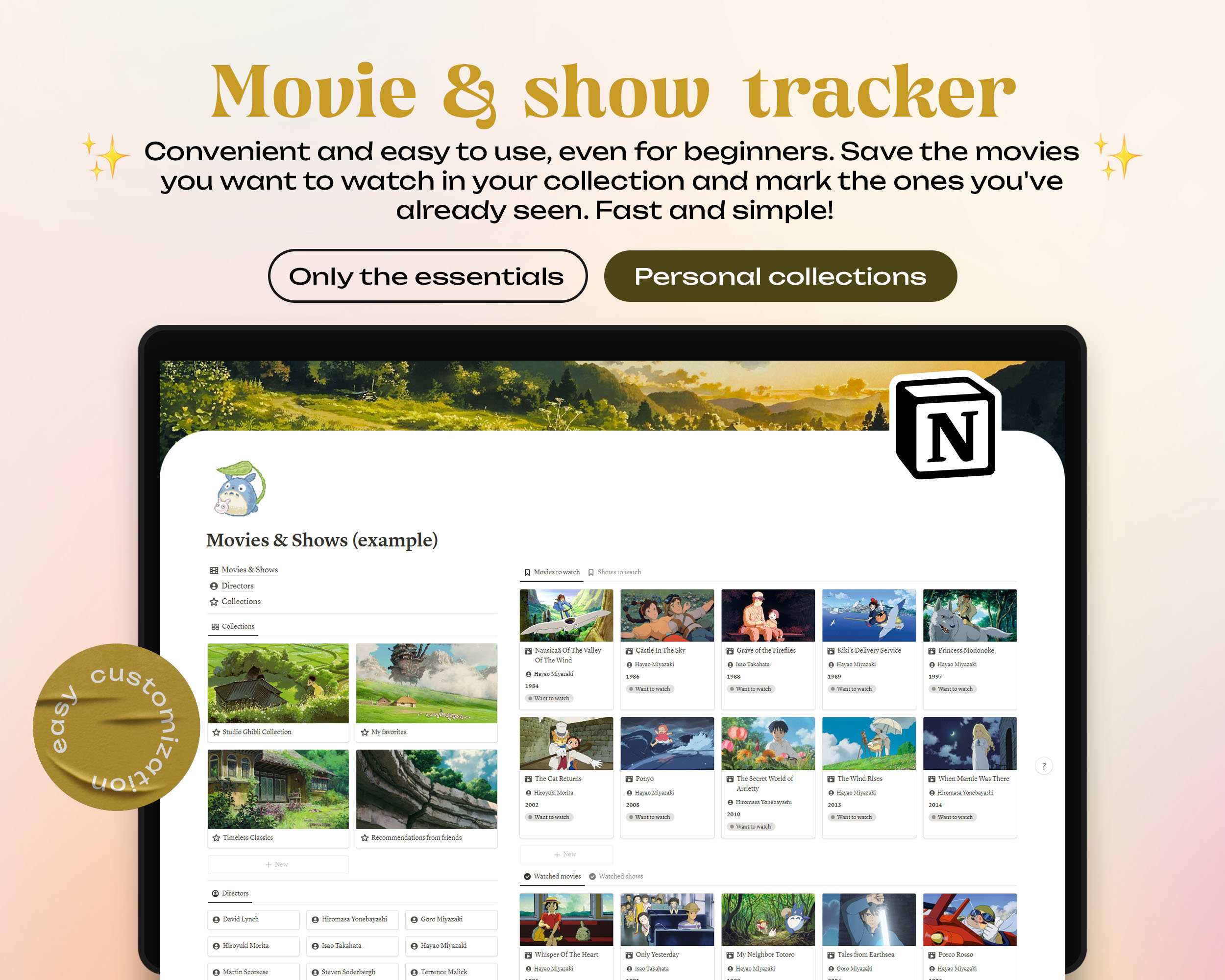 Notion Movie and Show Tracker Template, Studio Ghibli Aesthetic Notion ...