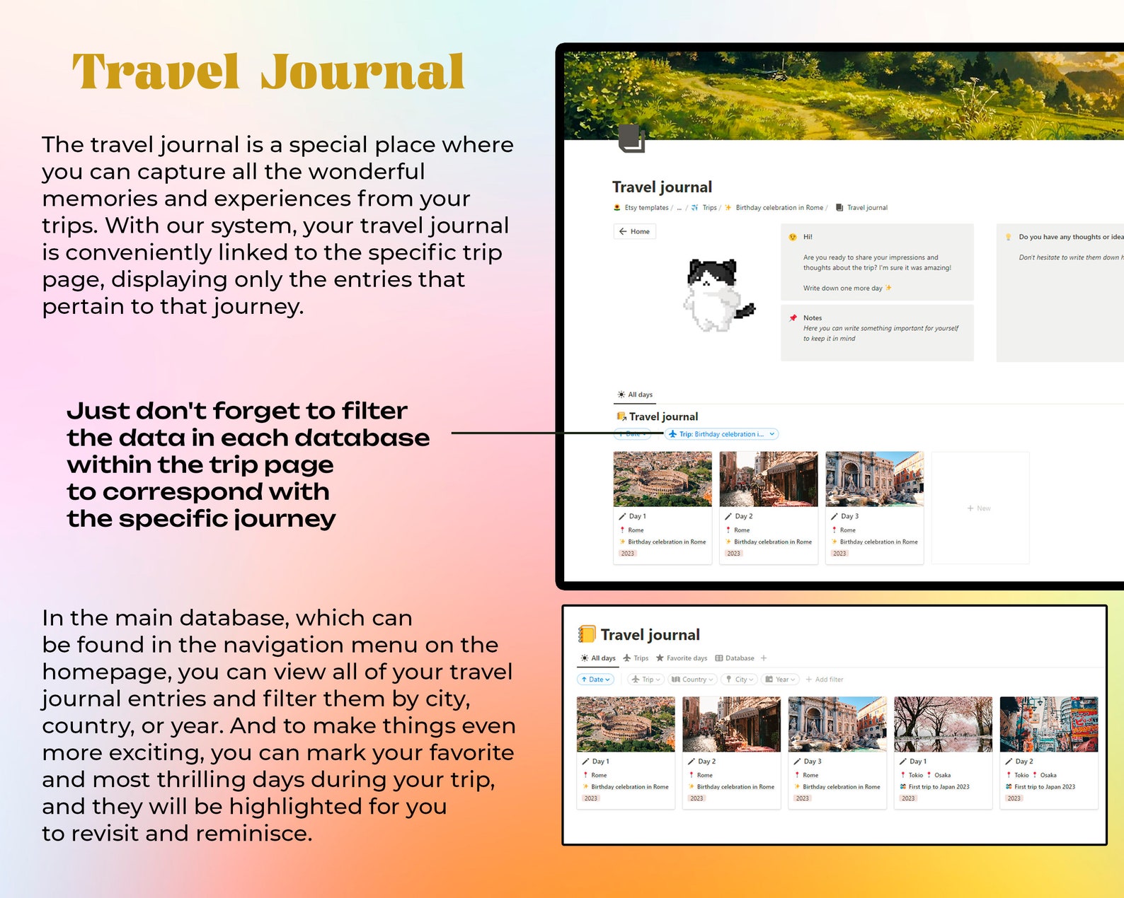 Travel Planner Notion Template Notion Itinerary Template Travel ...