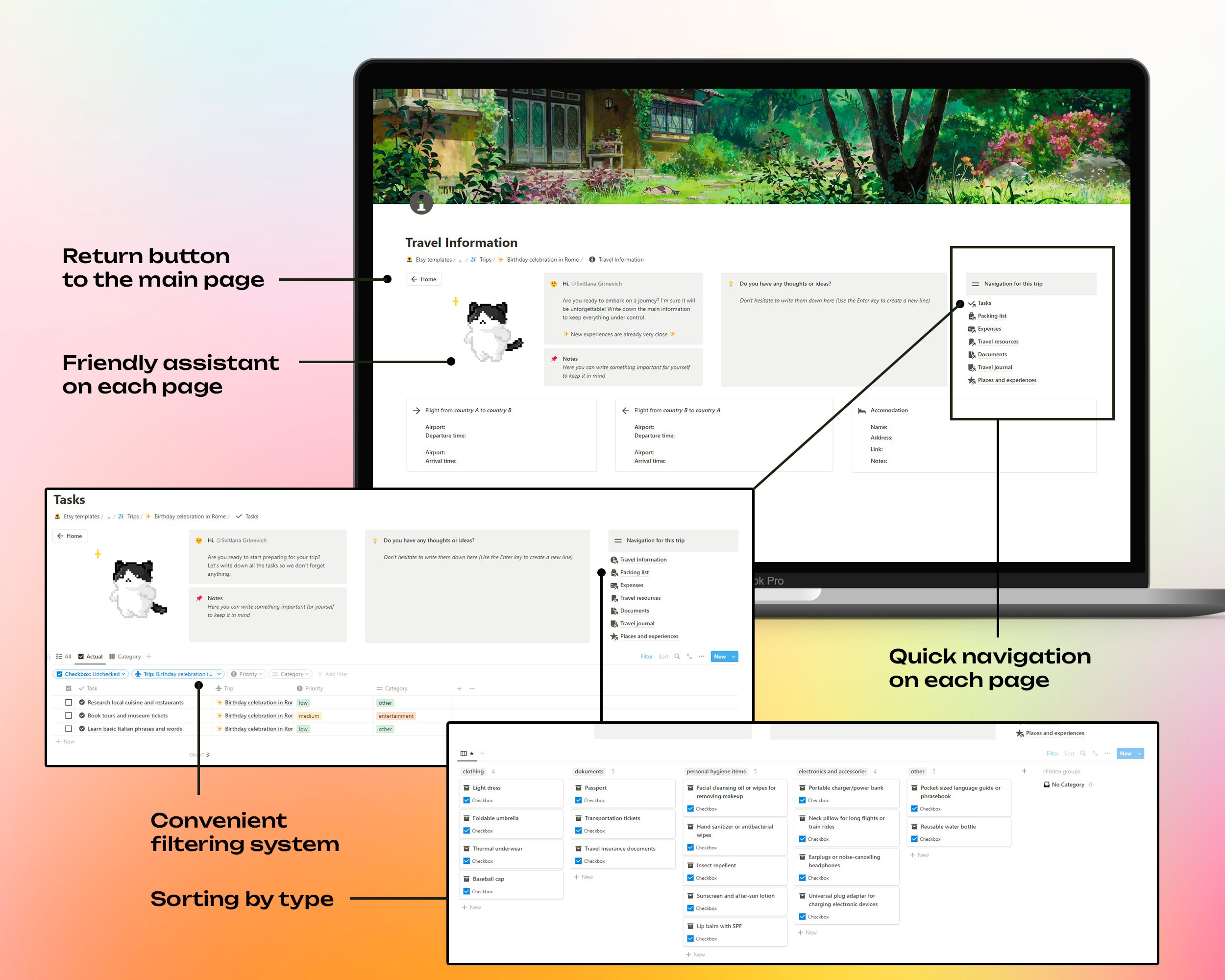 Travel Planner Notion Template Notion Itinerary Template Travel ...