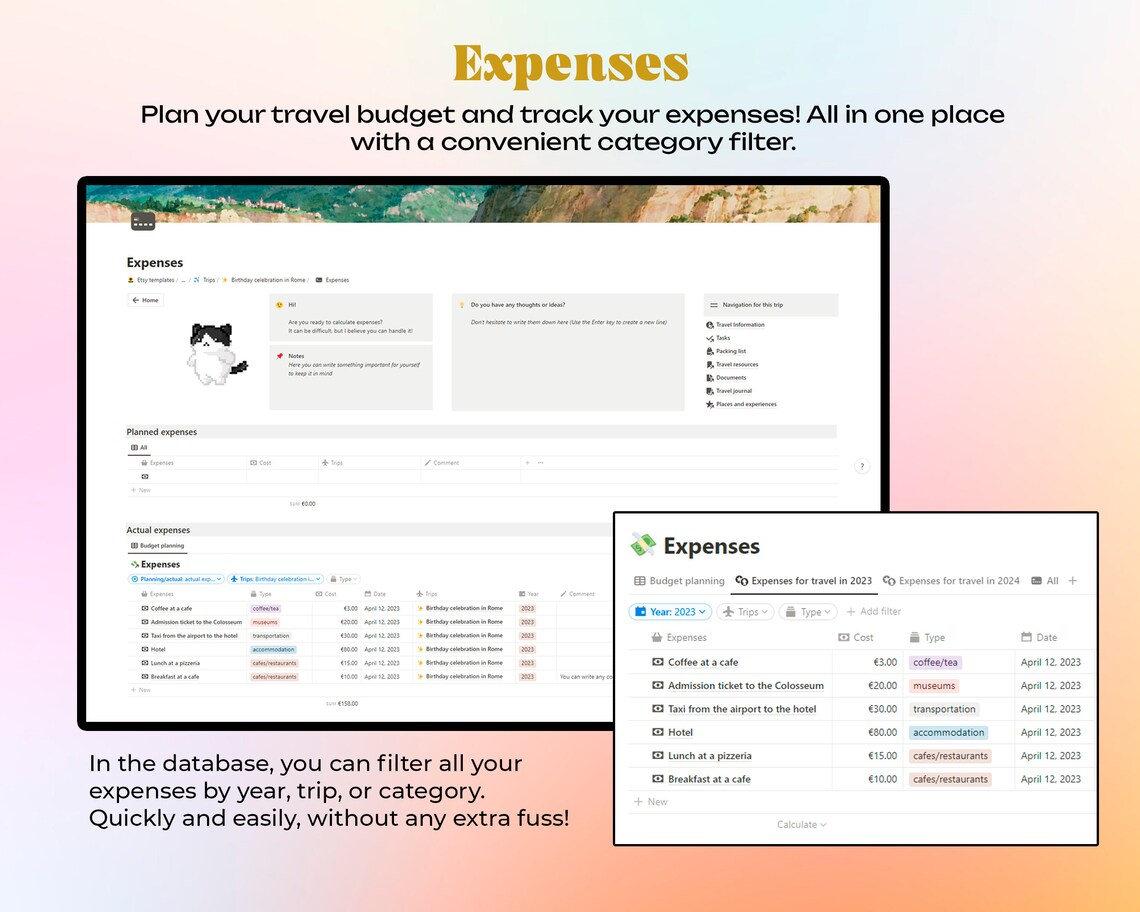 Travel Planner Notion Template Notion Itinerary Template Travel ...