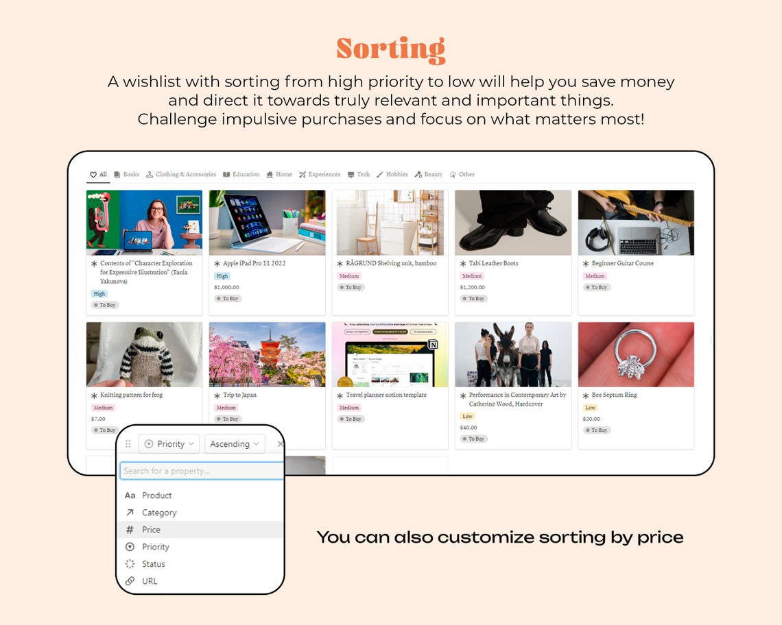 Notion Wishlist Template, Wish List Notion Template, Notion Dashboard, Notion Purchases Planner ...