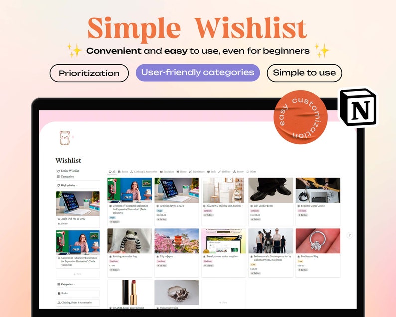 Notion Wishlist Template, Wish List Notion Template, Notion Dashboard, Notion Purchases Planner ...