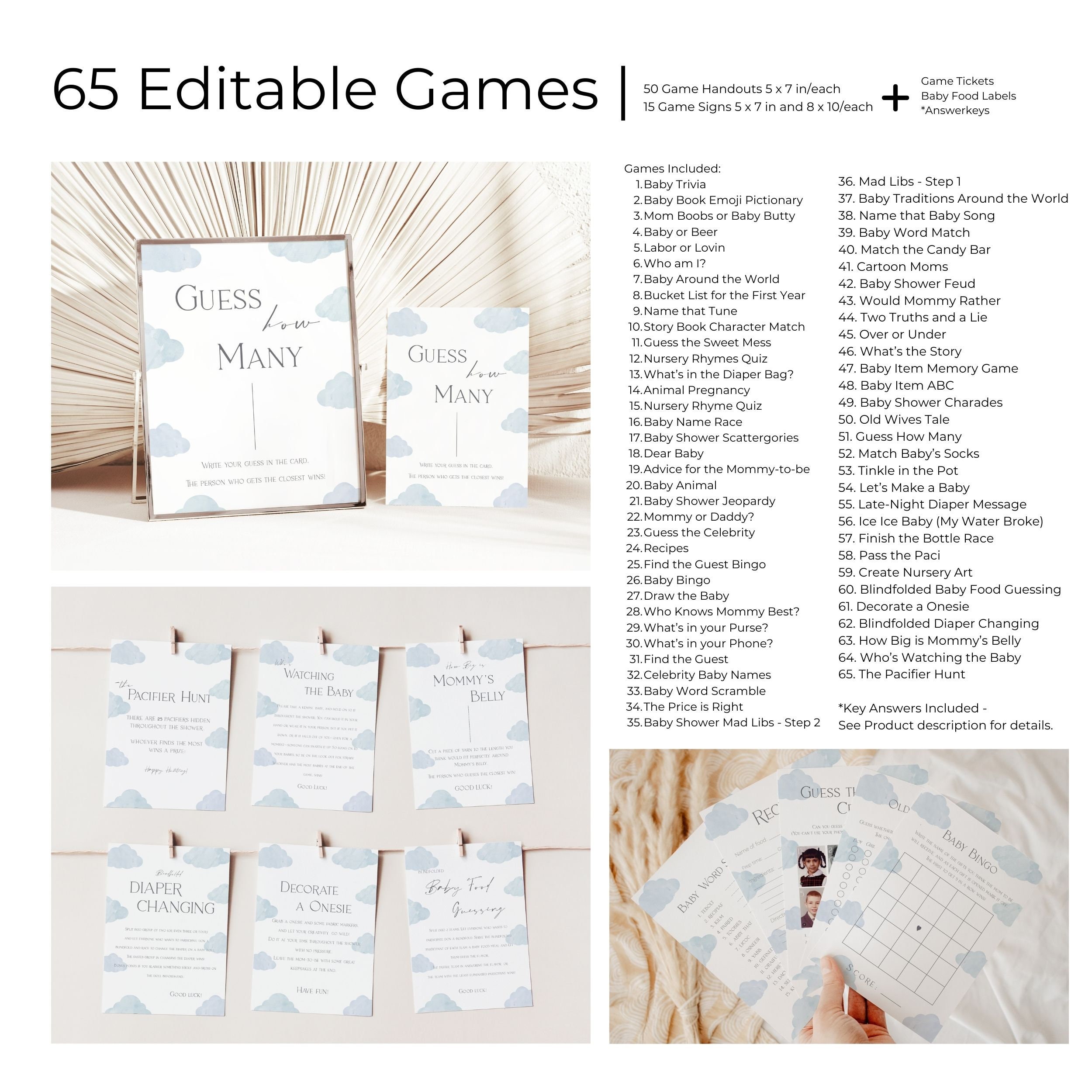 Editable Clouds Baby Shower Game Bundle in Cloud Nine Baby Bingo ...