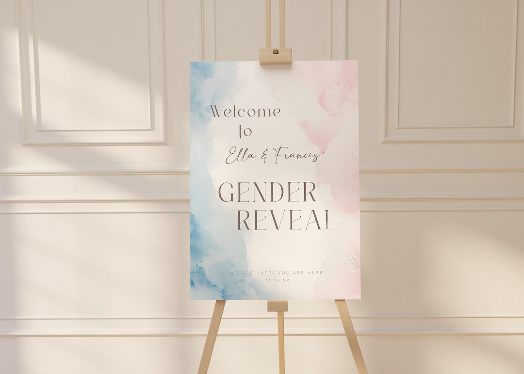 Editable Gender Reveal Welcome Sign Printable Blue and Pink Mist ...