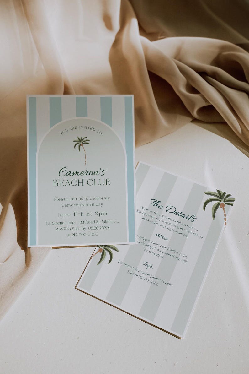 Editable Table Sign Beach Club Birthday Printable Cabana Theme Birthday ...