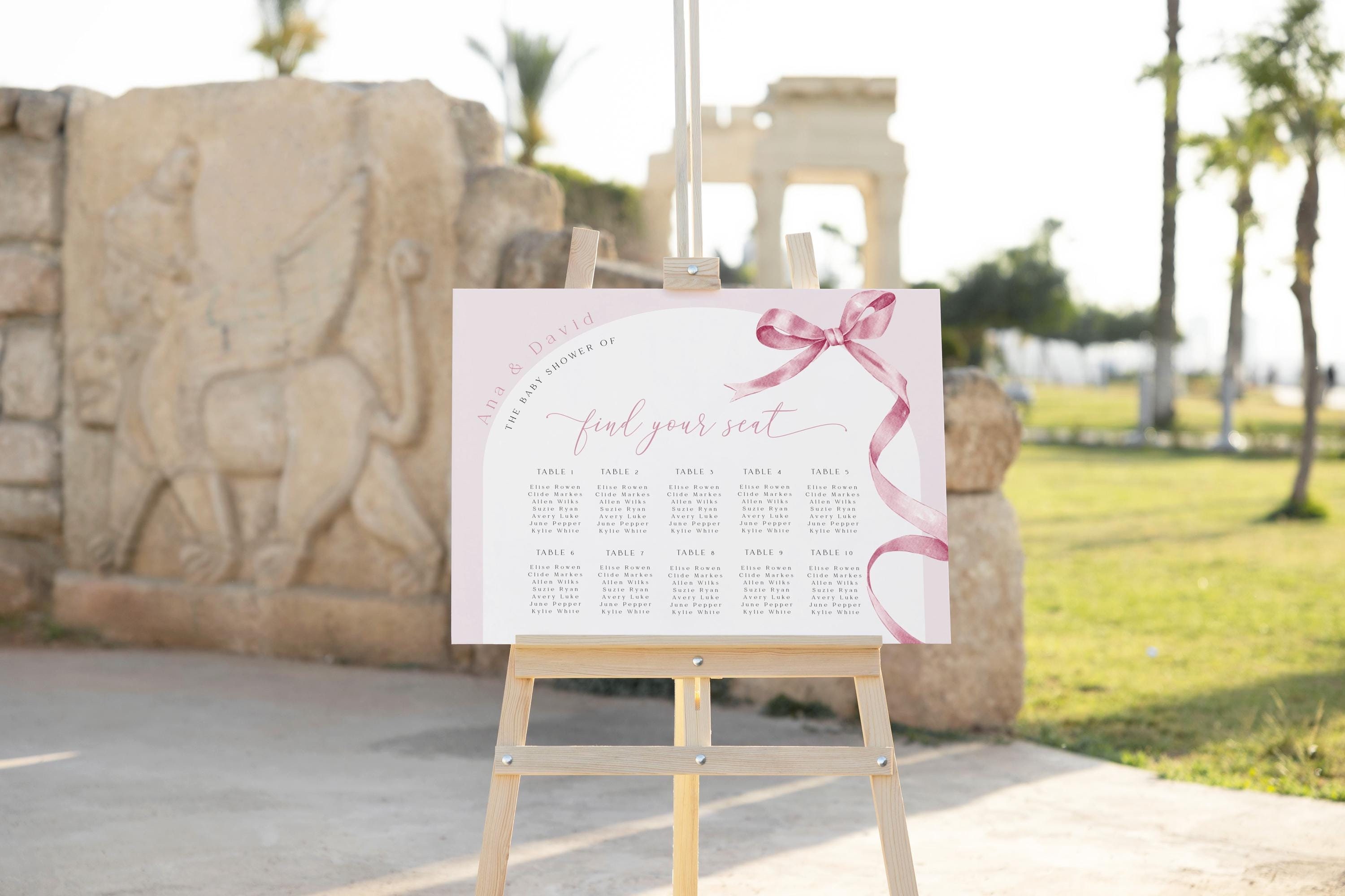 Editable Coquette Seating Chart Sign Printable Pink Bow Baby Shower ...