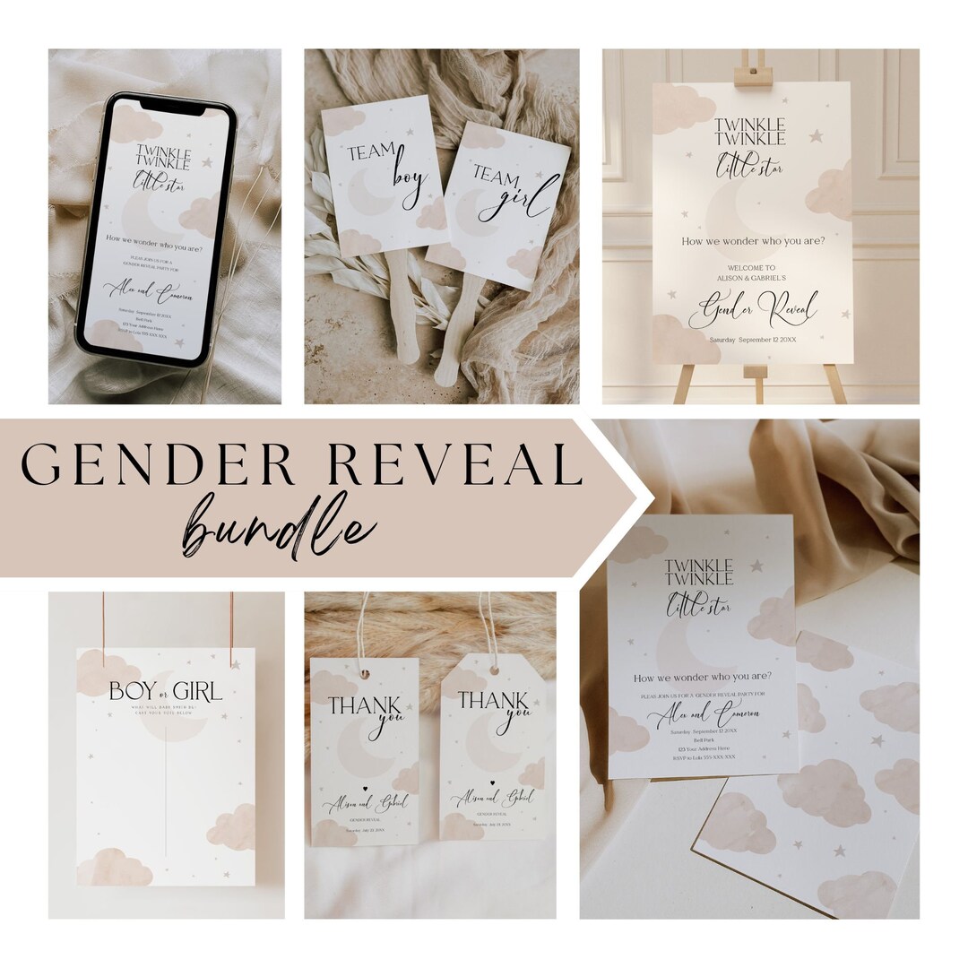 Editable Twinkle Twinkle Little Star Gender Reveal Bundle Printable ...