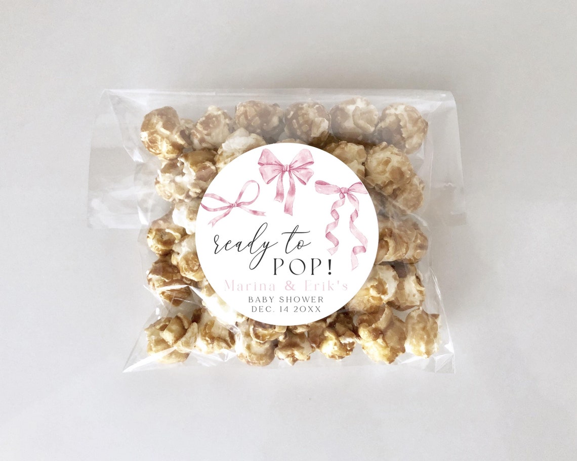 Editable Popcorn Label Printable Ready to Pop Coquette Bow Sticker ...