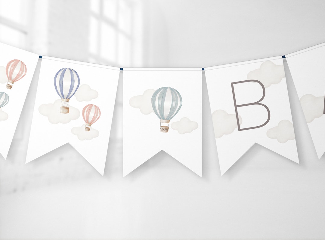 Editable Oh Baby Hot Air Balloons Baby Shower Printable Welcome Banner ...