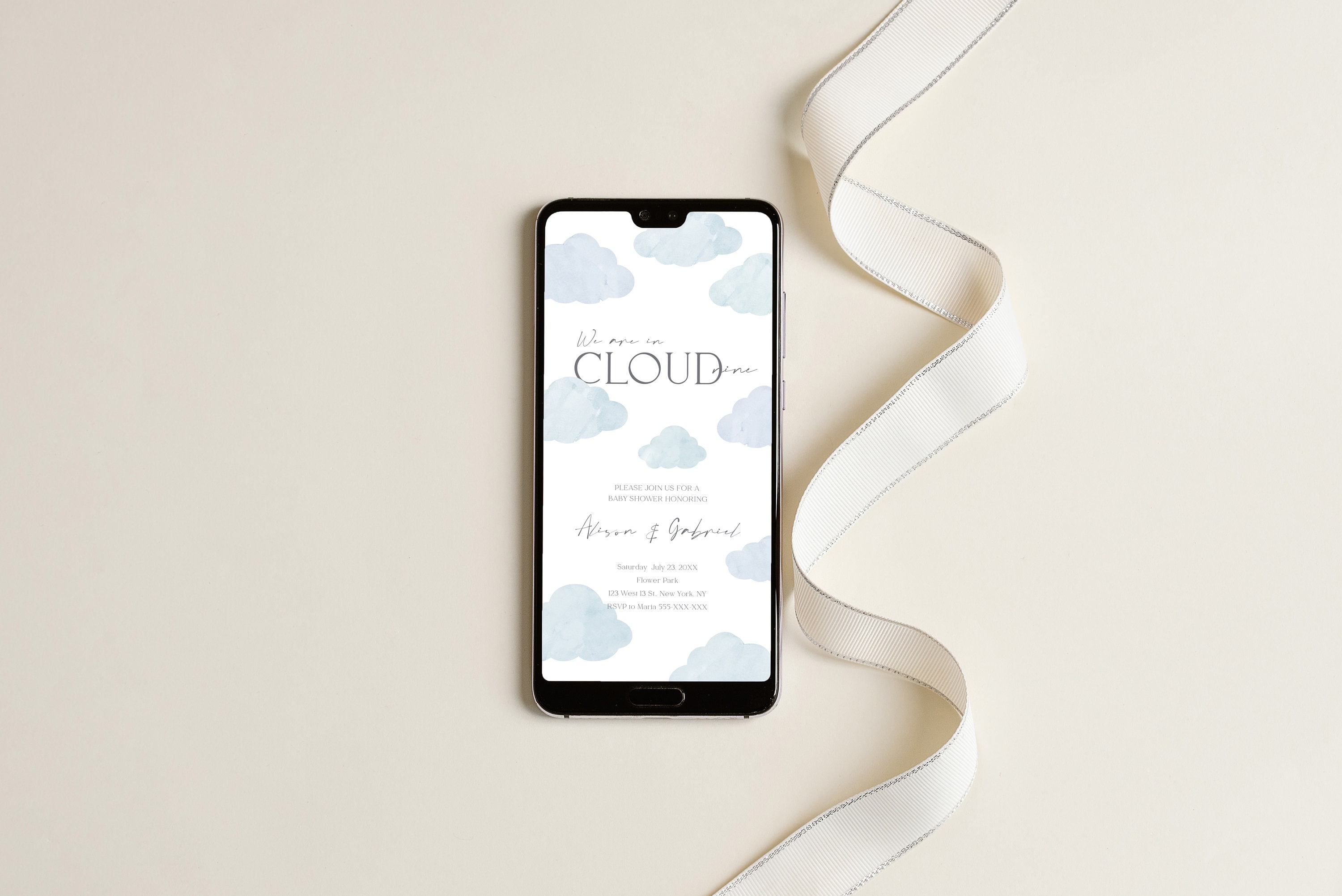 Clouds Baby Shower Digital Invitation Editable in Cloud Nine Evite ...