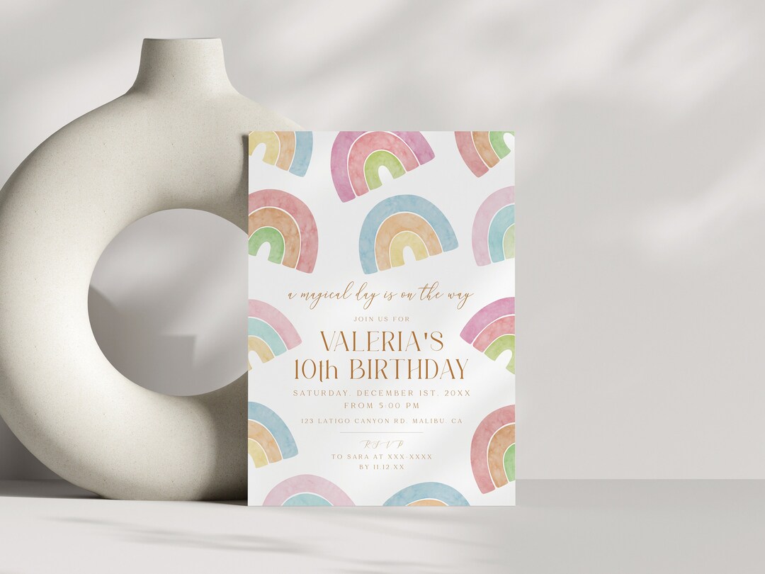 Editable Rainbow Invitation Printable 10th Birthday Colorful Rainbow ...
