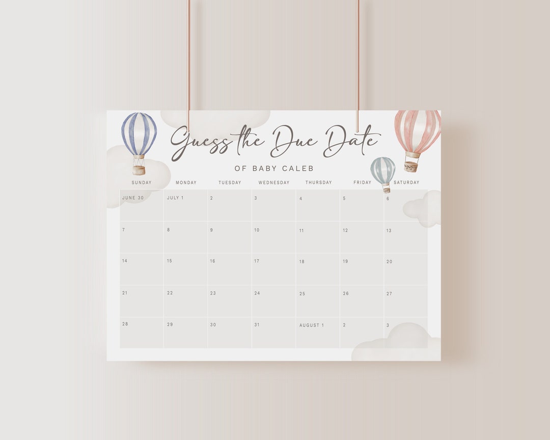 Editable Guess the Due Date Baby Shower Printable Game Guess Baby ...