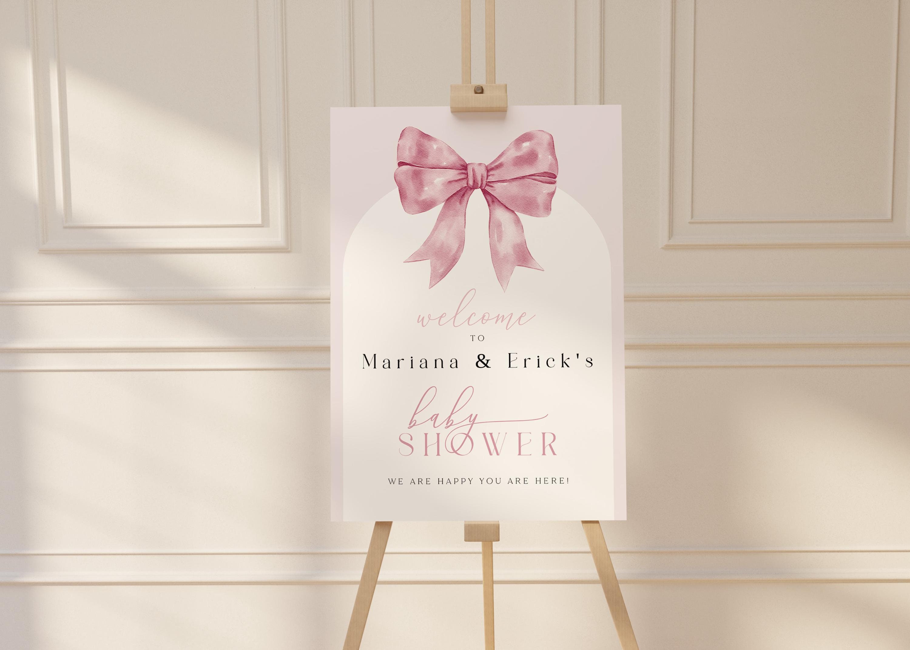 Editable Coquette Welcome Sign Printable Pink Bow Baby Shower Welcome ...