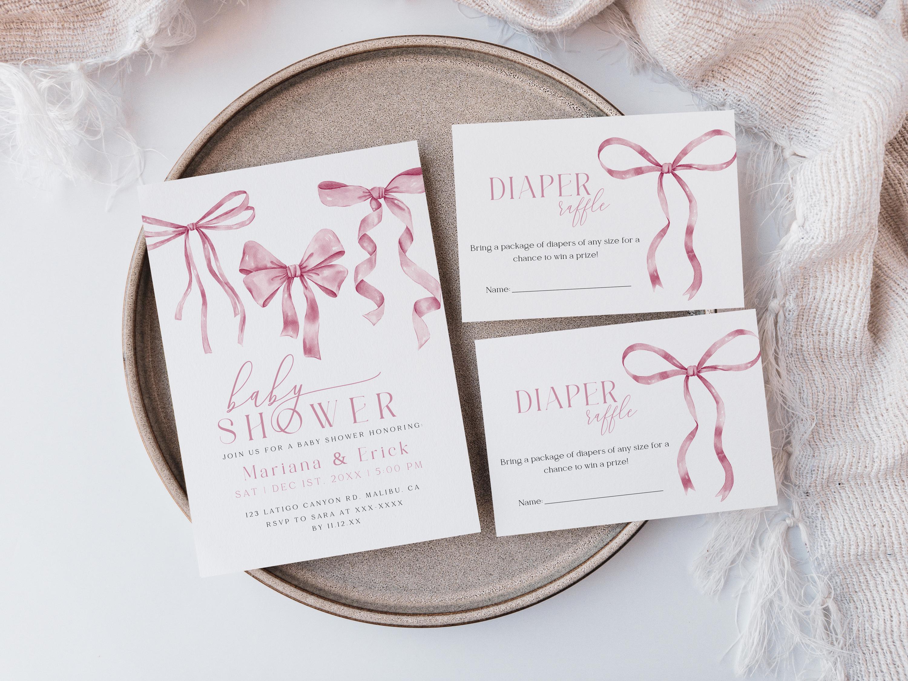 Editable Coquette Bow Seating Cards Printable Baby Shower Table Number ...
