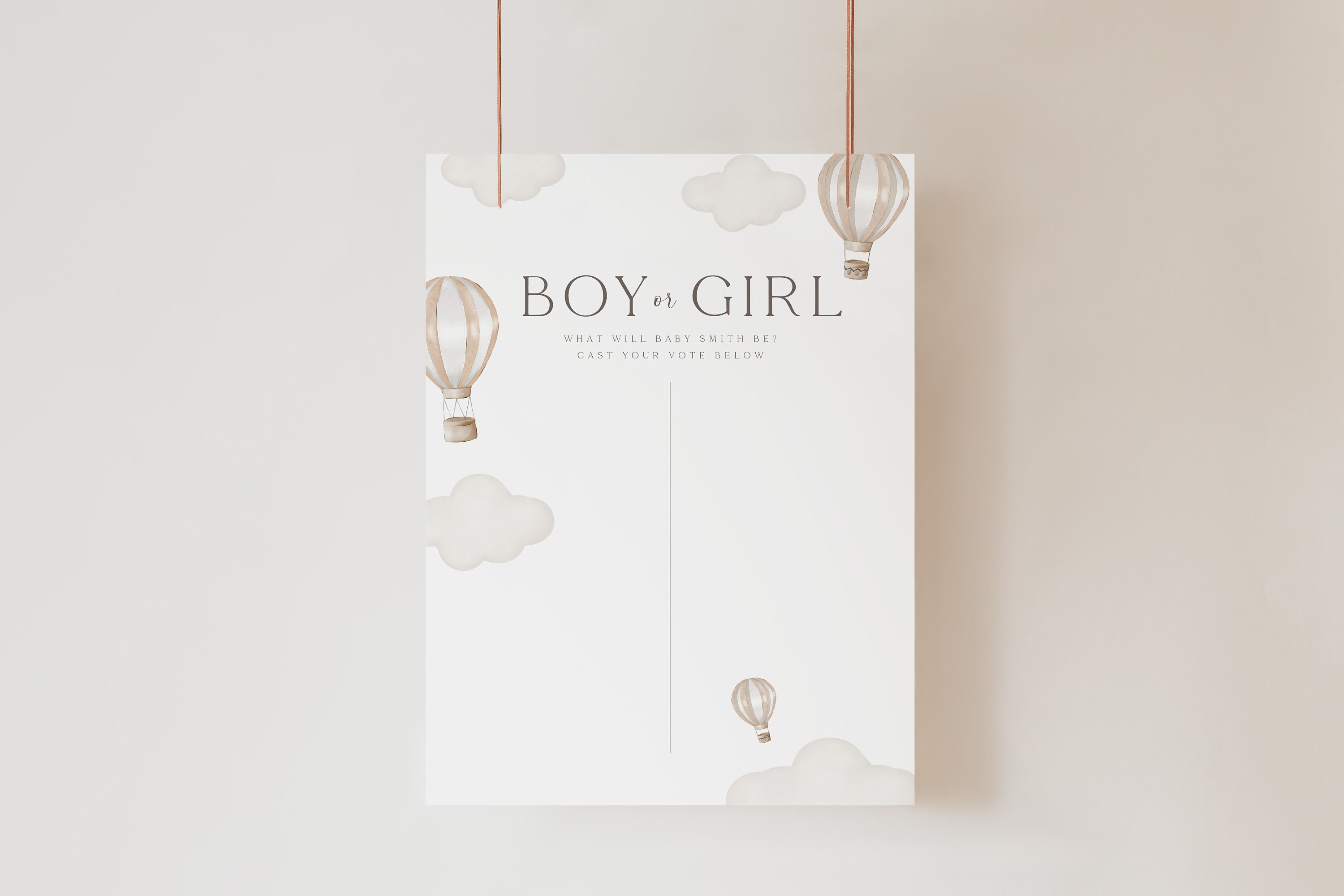 Editable Gender Reveal Evite Cream Hot Air Balloons Gender Neutral Boho ...