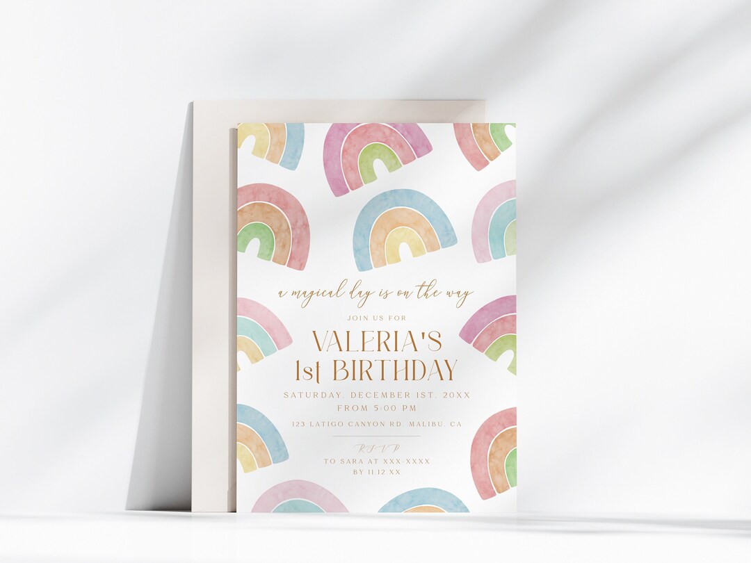 Editable Rainbow Invitation Printable First Birthday Rainbow Invite ...