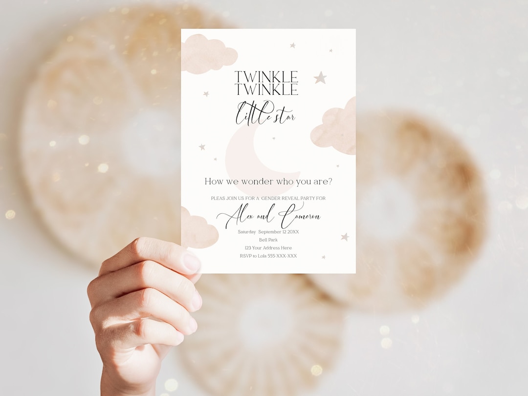 Editable Twinkle Twinkle Little Star Invitation Gender Reveal Party ...
