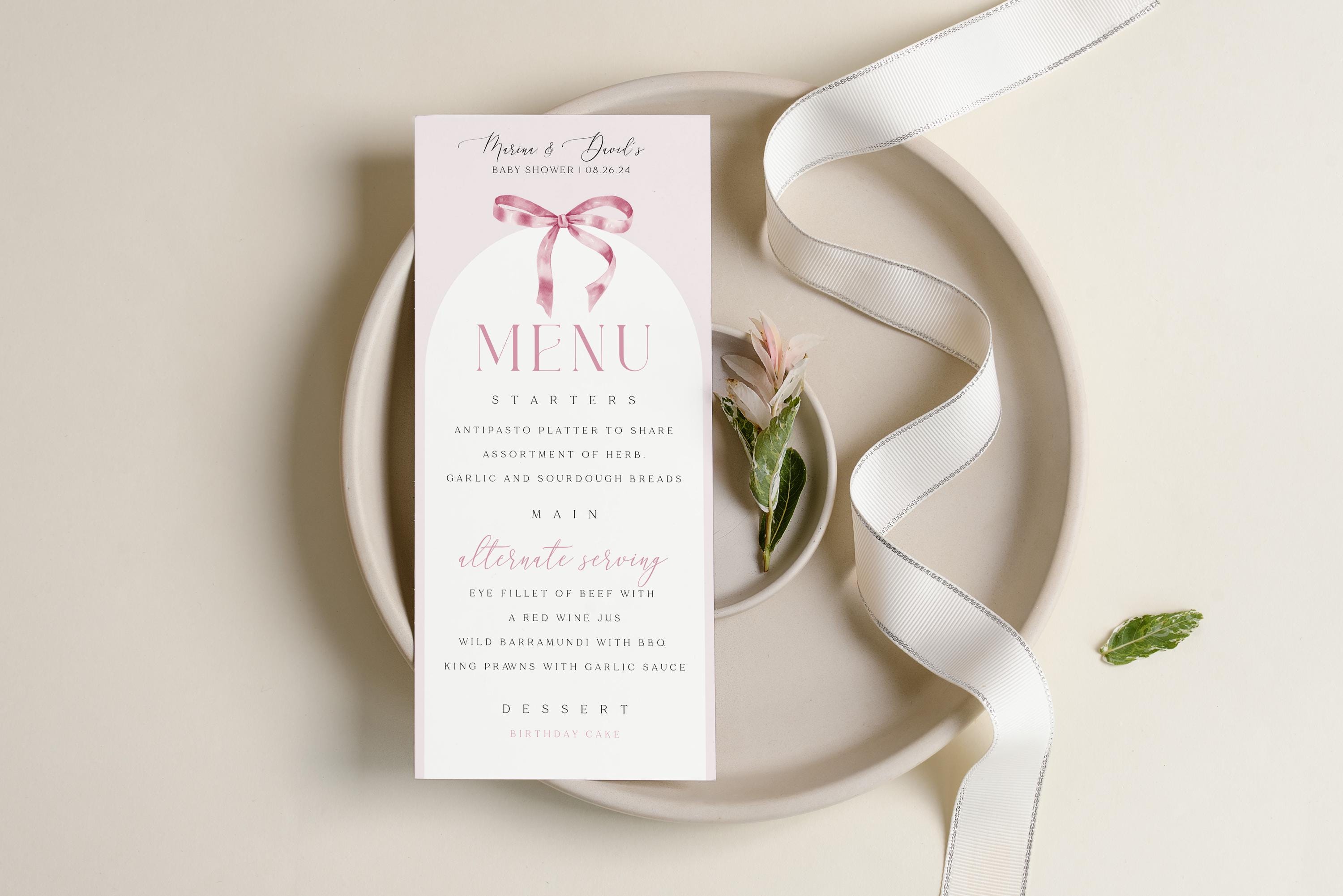 Editable Coquette Bow Seating Cards Printable Baby Shower Table Number ...