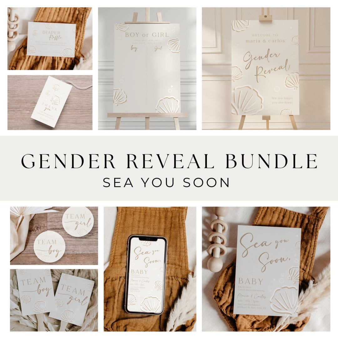 Editable Gender Reveal Sea You Soon Bundle Printable Ocean Theme Gender ...