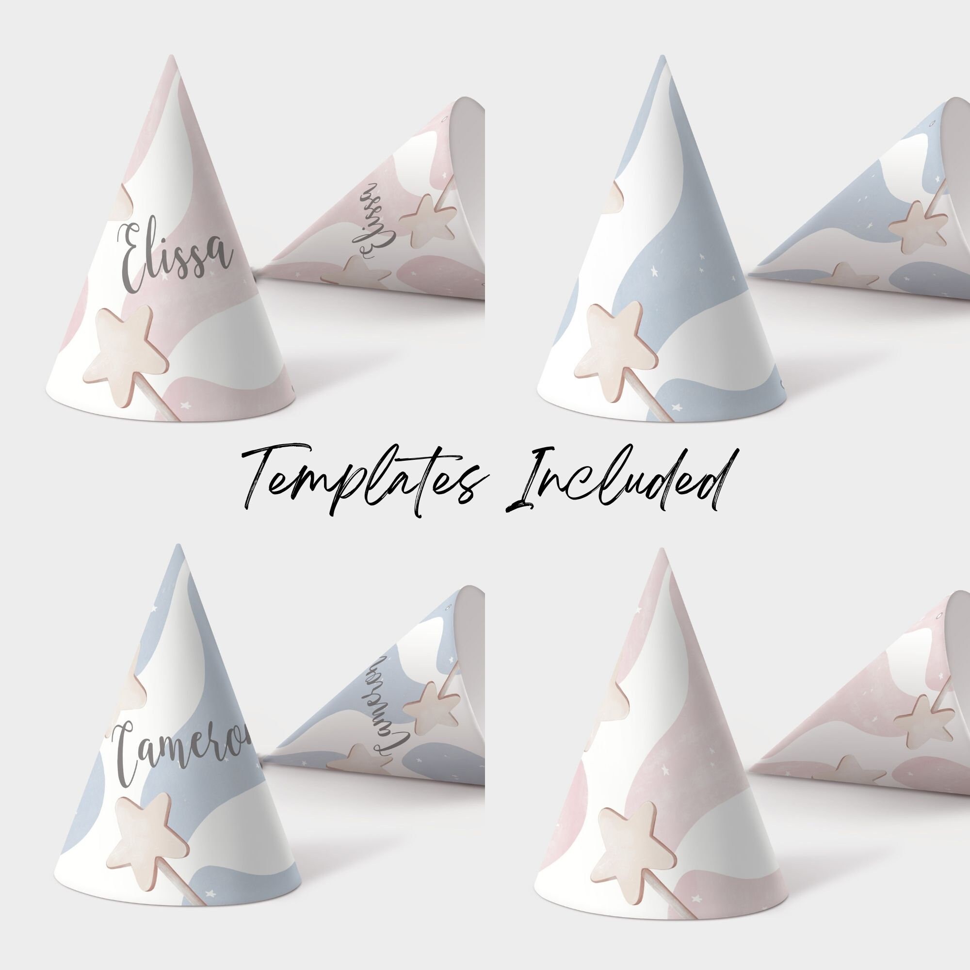 Printable Princess Magic Wand Birthday Party Hats Editable Birthday Hat ...