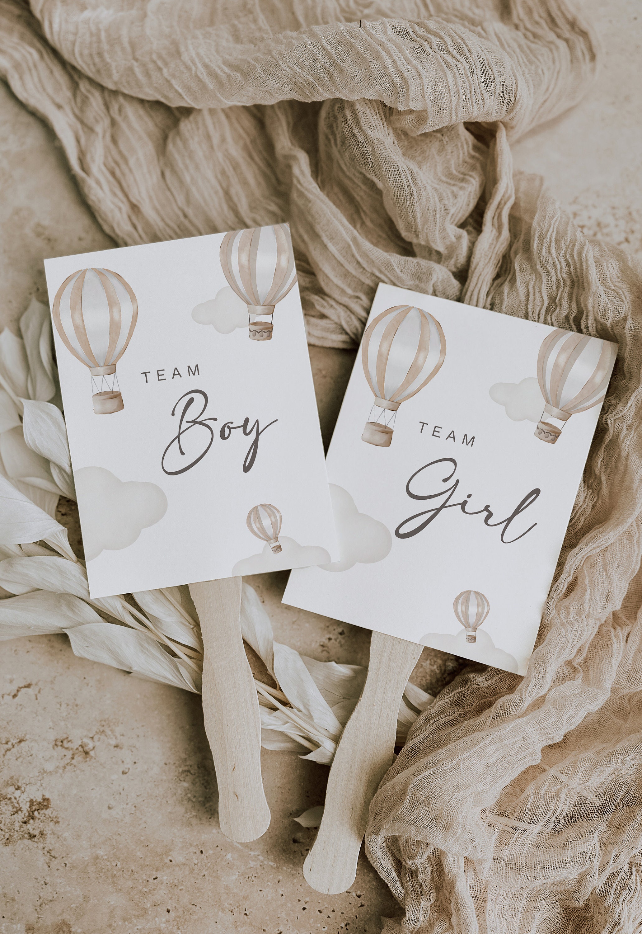 Editable Gender Reveal Evite Cream Hot Air Balloons Gender Neutral Boho ...