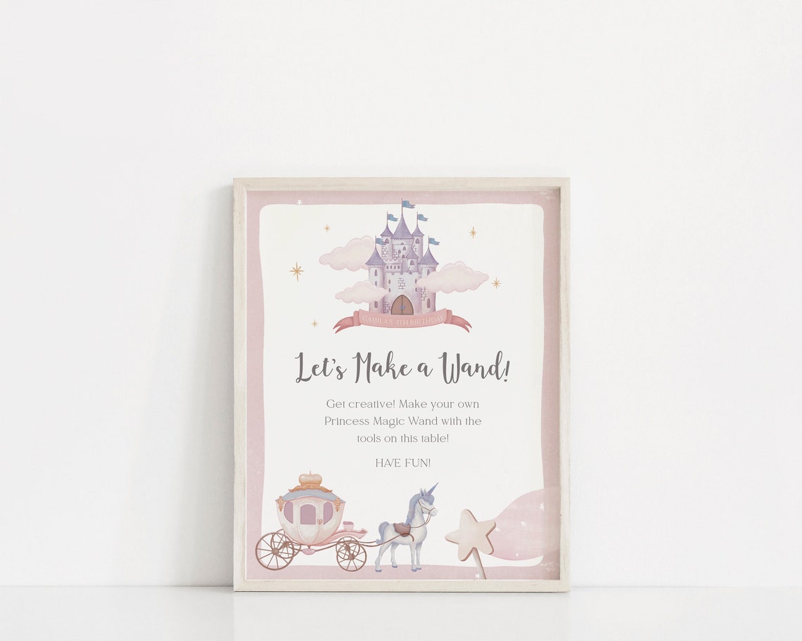 Editable Princess Let's Make a Wand Table Sign Printable Birthday ...
