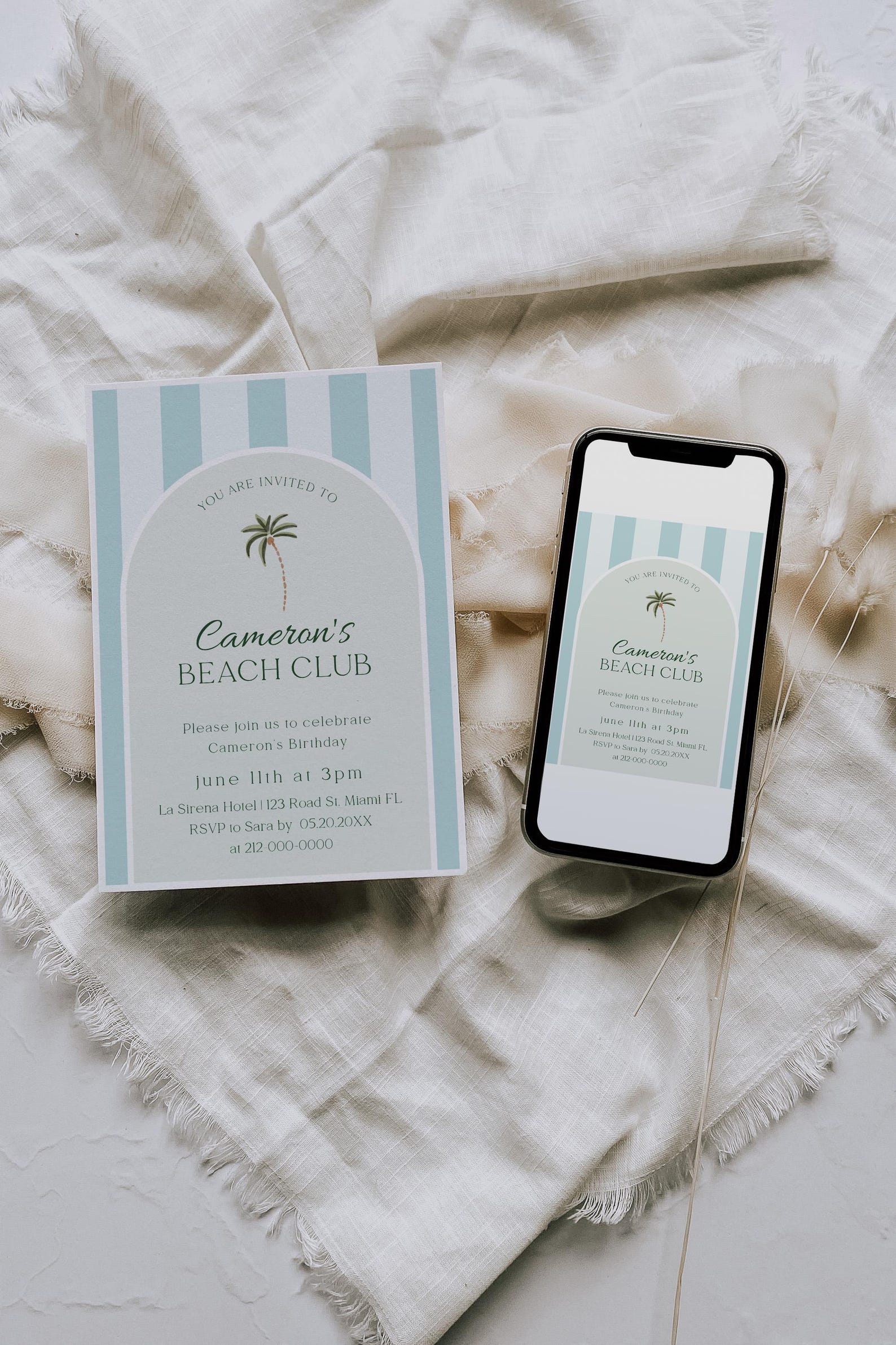 Editable Beach Club Birthday Invitation Printable Cabana Theme Birthday ...