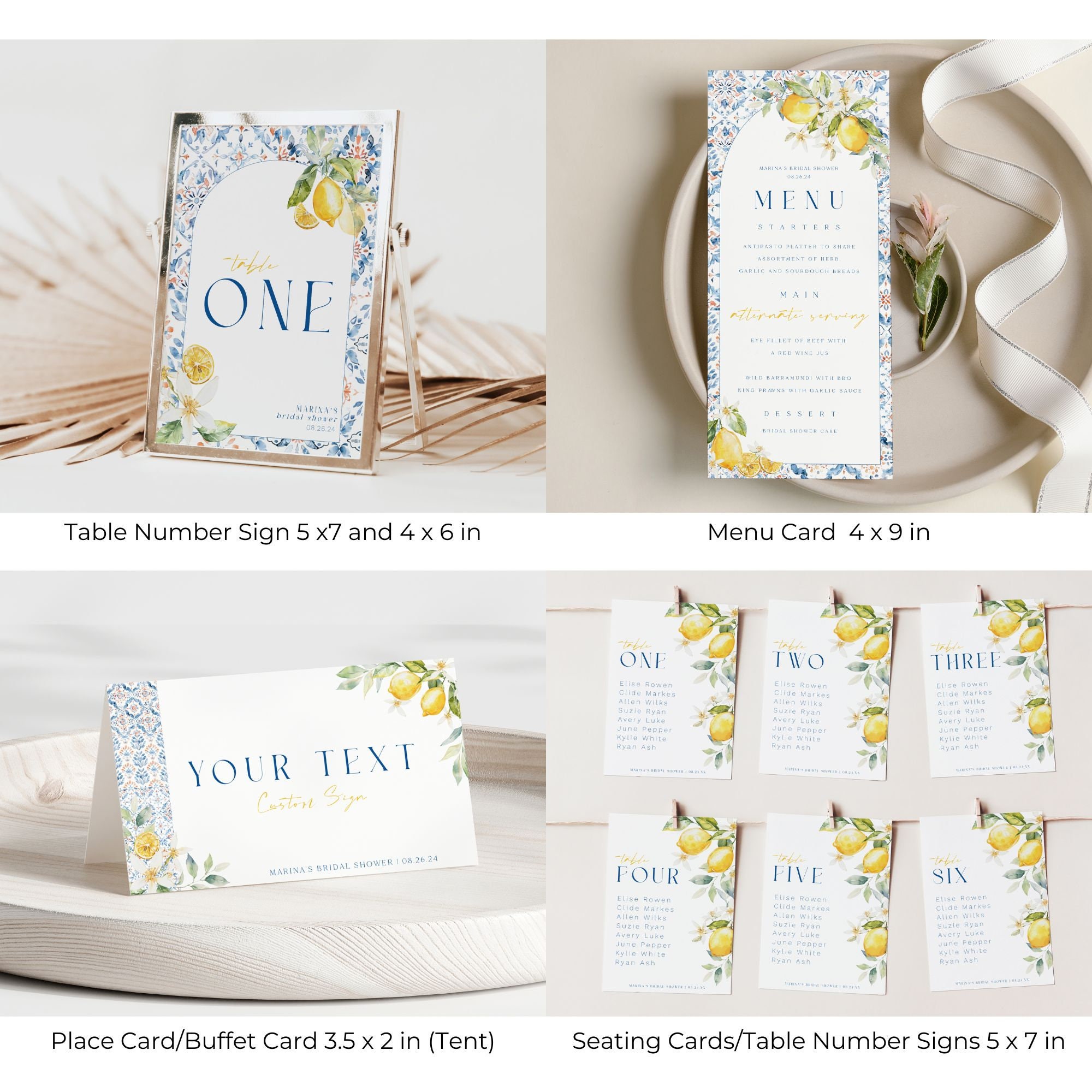 Editable Amalfi Bridal Shower Bundle Lemon Stationery Set Citrus ...