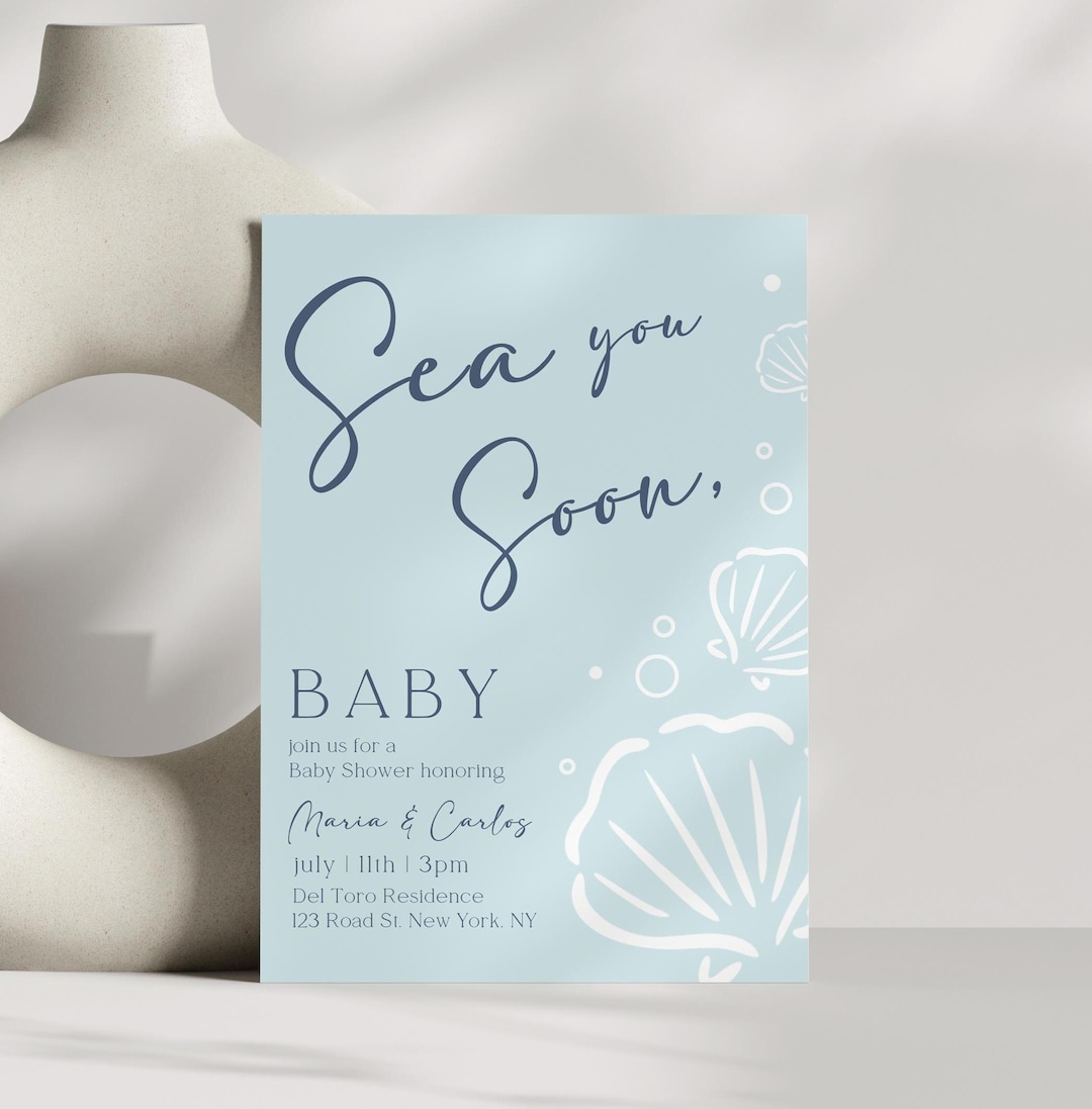 Editable Sea You Soon Baby Shower Invitation Printable Coastal Blue ...