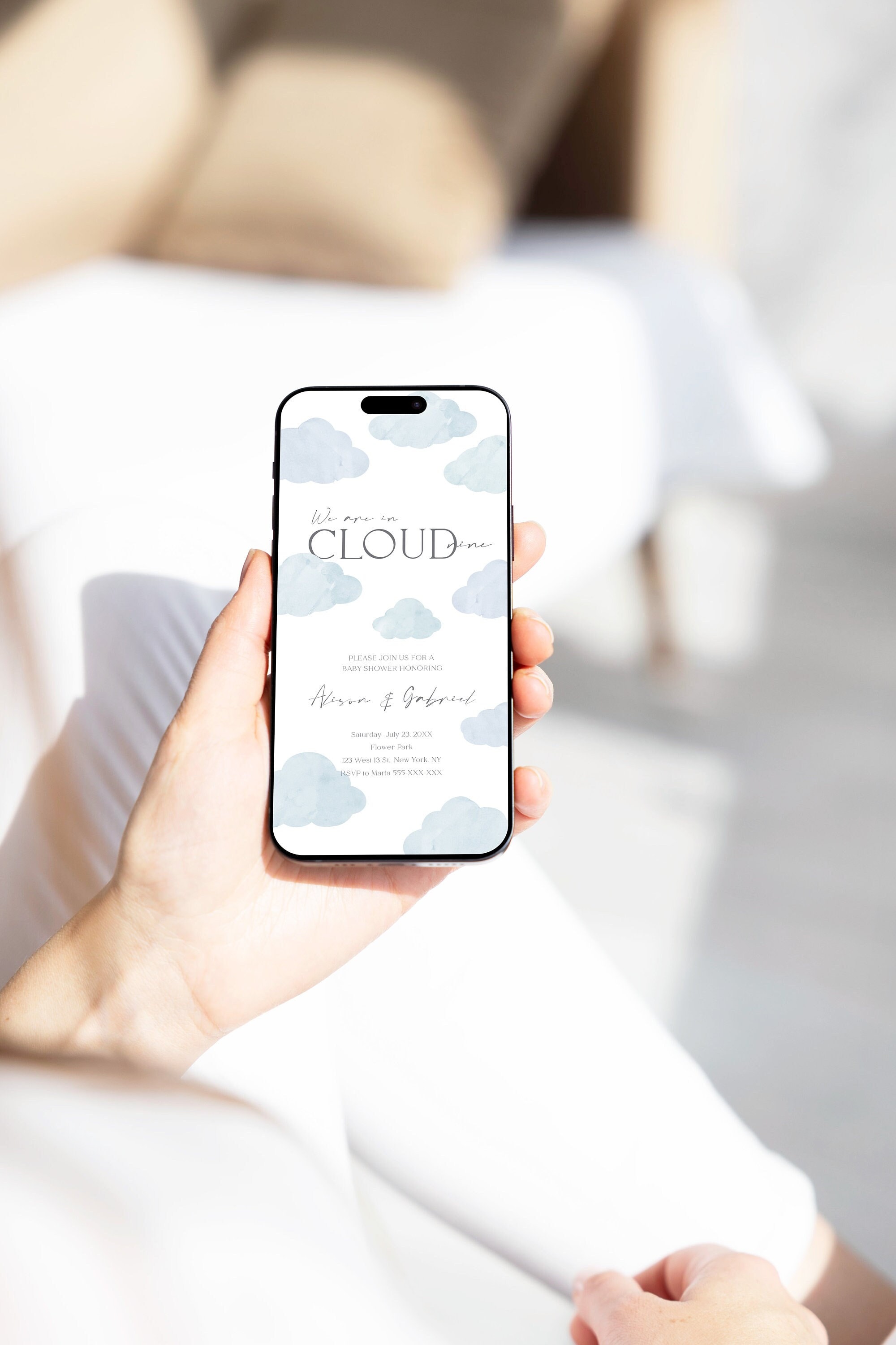 Clouds Baby Shower Digital Invitation Editable in Cloud Nine Evite ...